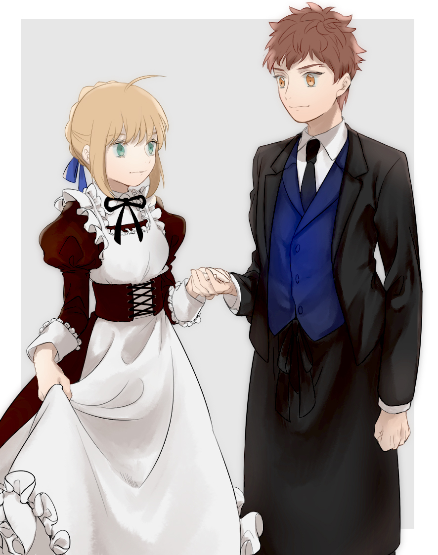 Safebooru - 1boy 1girl ahoge alternate costume apron artoria pendragon (all) bangs black apron ...