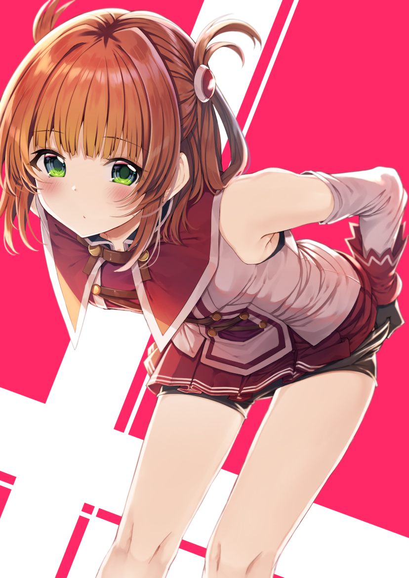 Safebooru - 1girl bangs bare shoulders bent over bike shorts black shorts blush brown hair ...