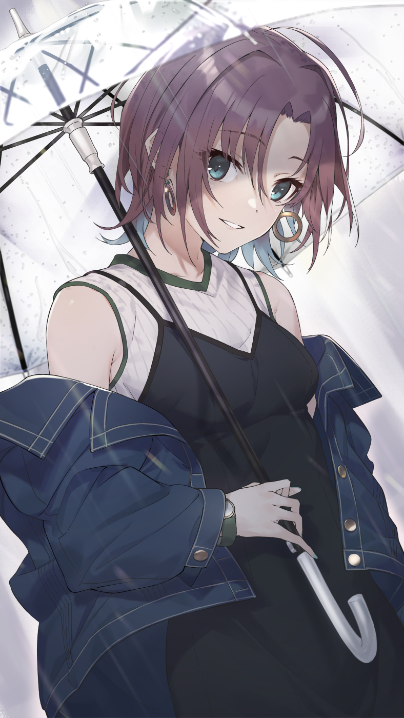 Safebooru - 1girl ahoge asakura tooru bangs blue eyes blue hair blue jacket blush breasts brown ...