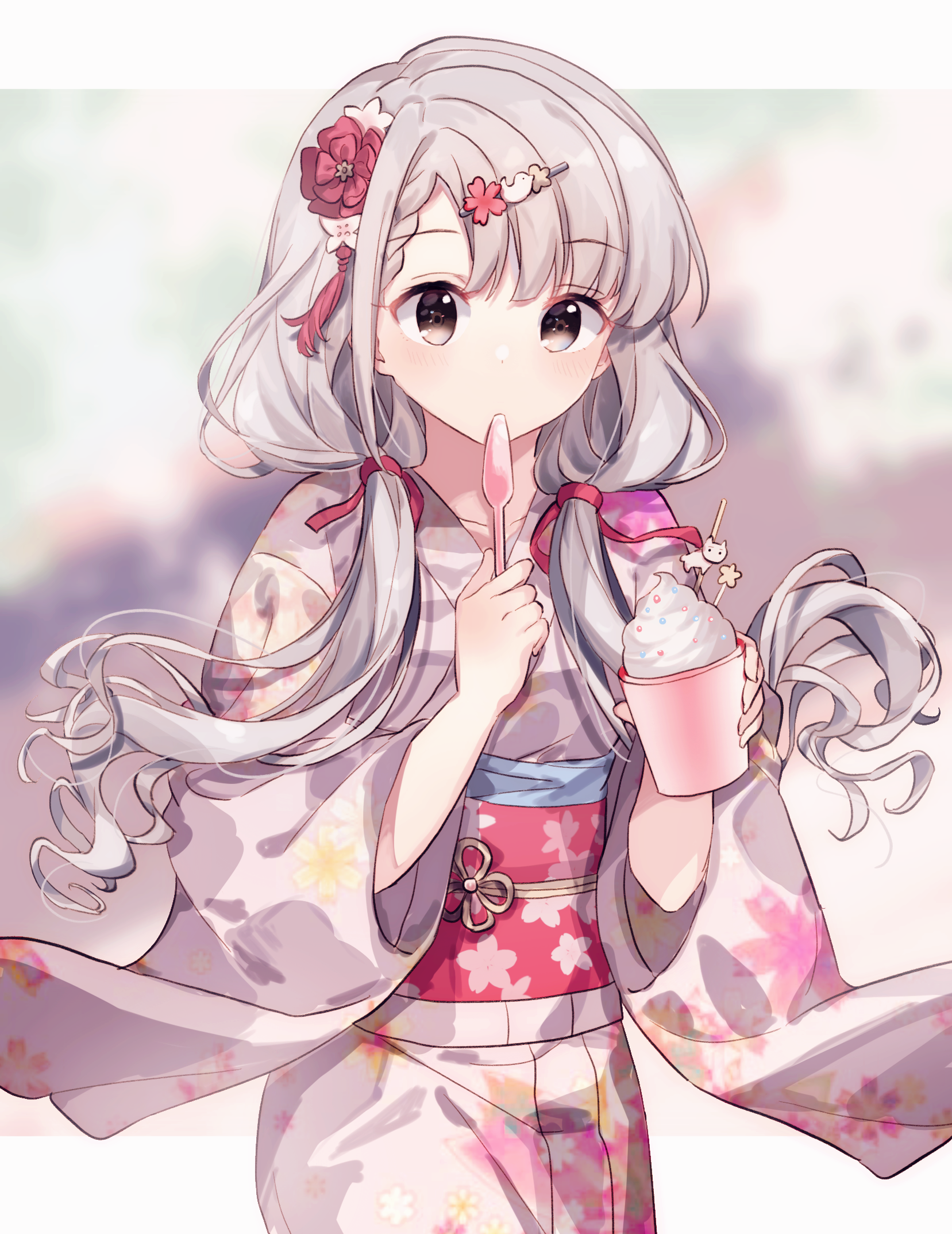 Safebooru - 1girl blurry blurry background braid brown eyes cup depth of field disposable cup ...