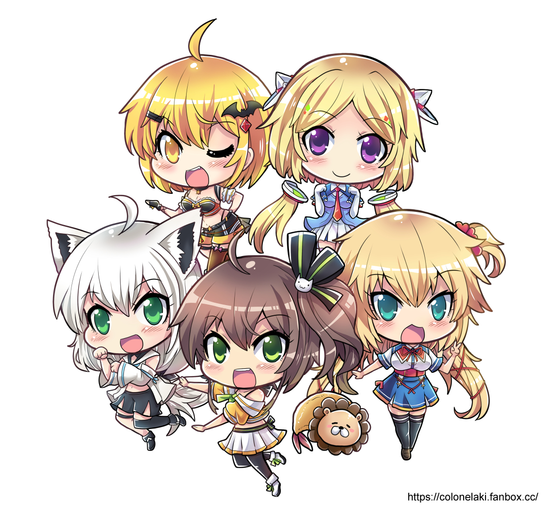 Safebooru - 5girls ahoge akai haato aki rosenthal animal ears bat hair ornament black gloves ...