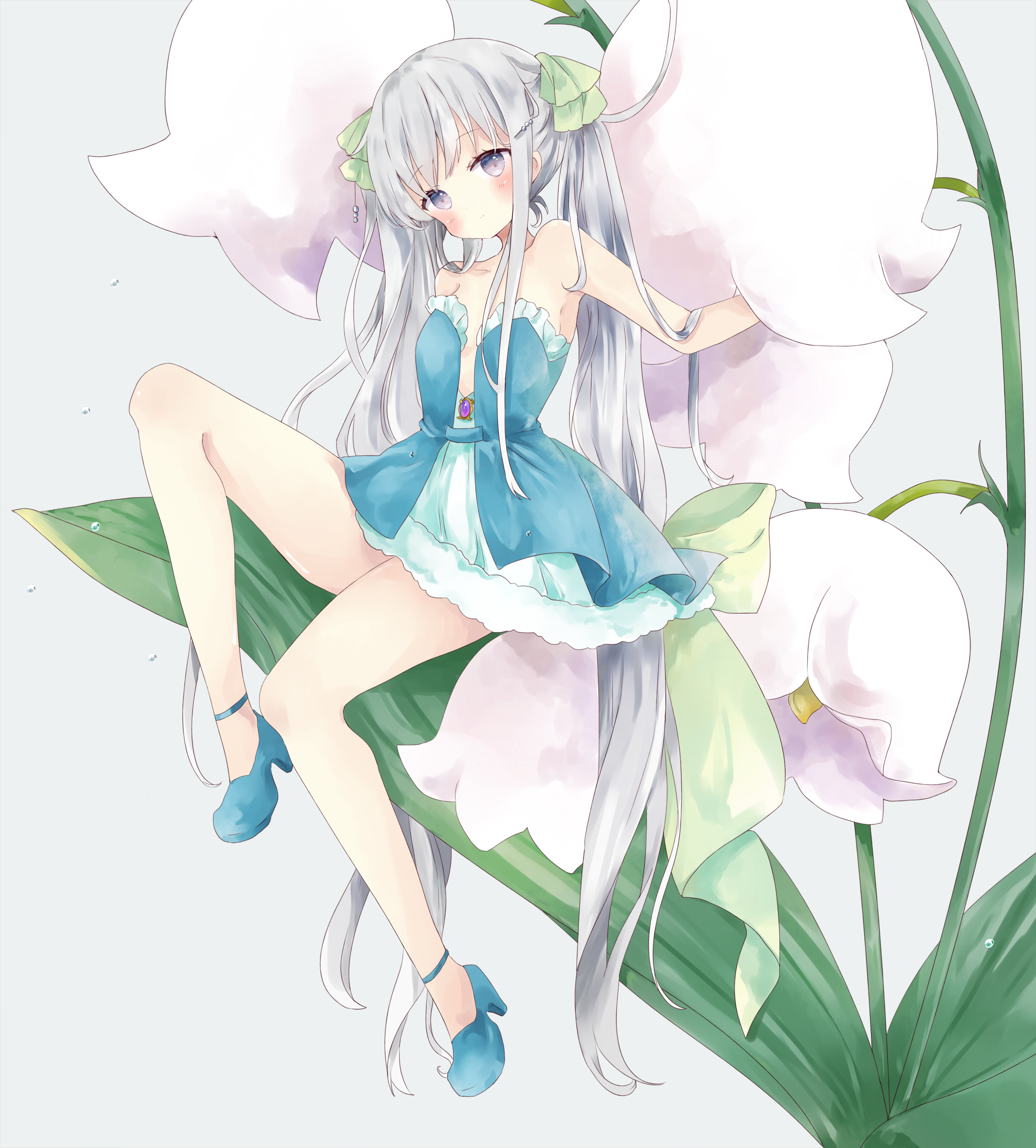 Safebooru - 1girl absurdres bangs bare arms bare shoulders blue dress blue eyes blue footwear ...