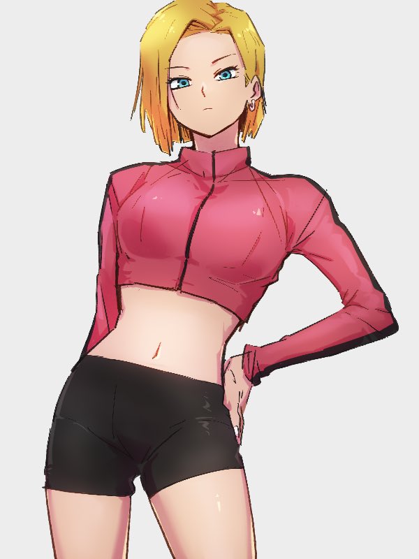 Safebooru - 1girl alternate costume android 18 bike shorts blonde hair blue eyes closed mouth ...