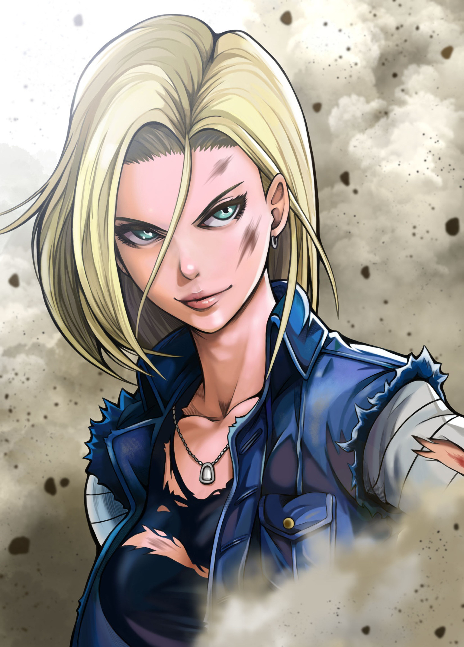 Safebooru 1girl Android 18 Asymmetrical Hair Blonde Hair Breasts 0546