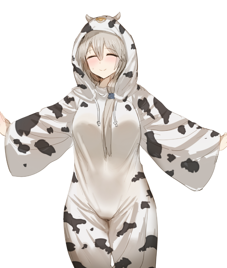Safebooru - 1girl animal costume animal print bow (bhp) closed eyes commentary cow costume cow ...