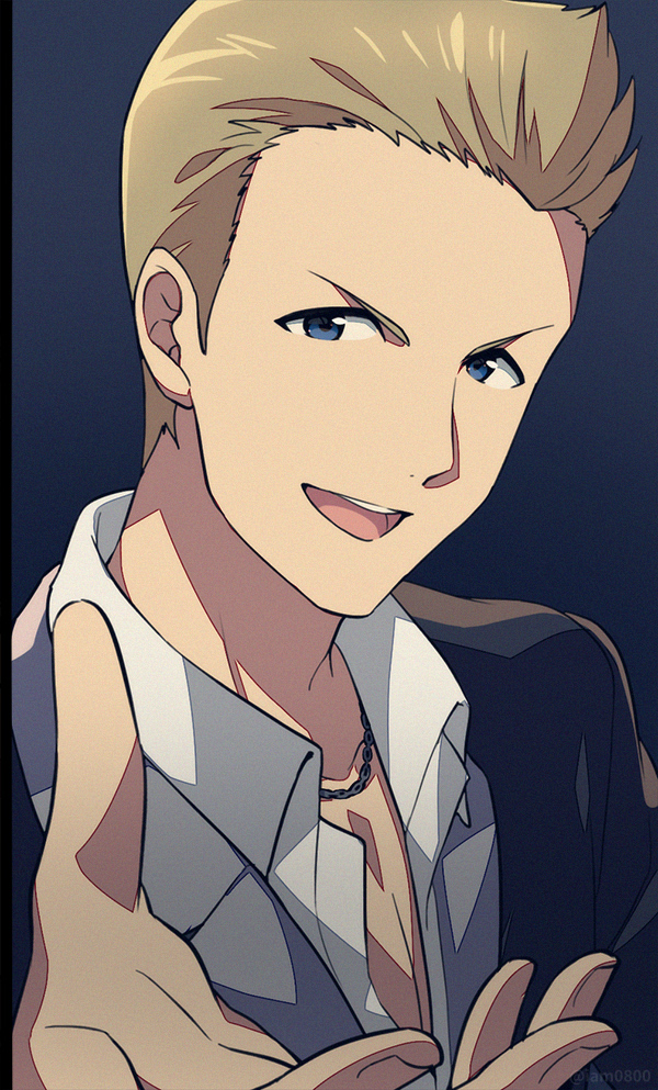 Safebooru - 1boy black bra black jacket blonde hair blue eyes bra ...