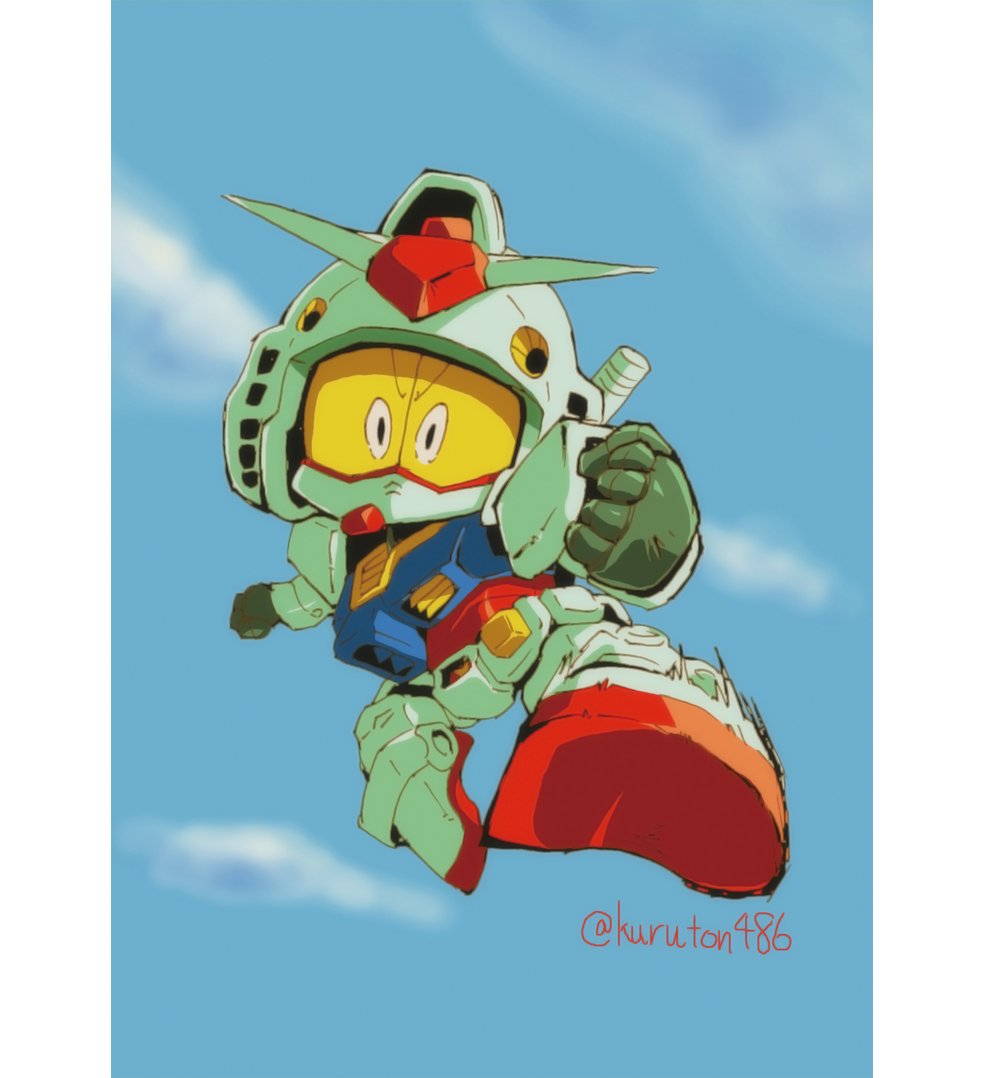 Safebooru - chibi clenched hands flying kick gundam kicking kuruton486 ...