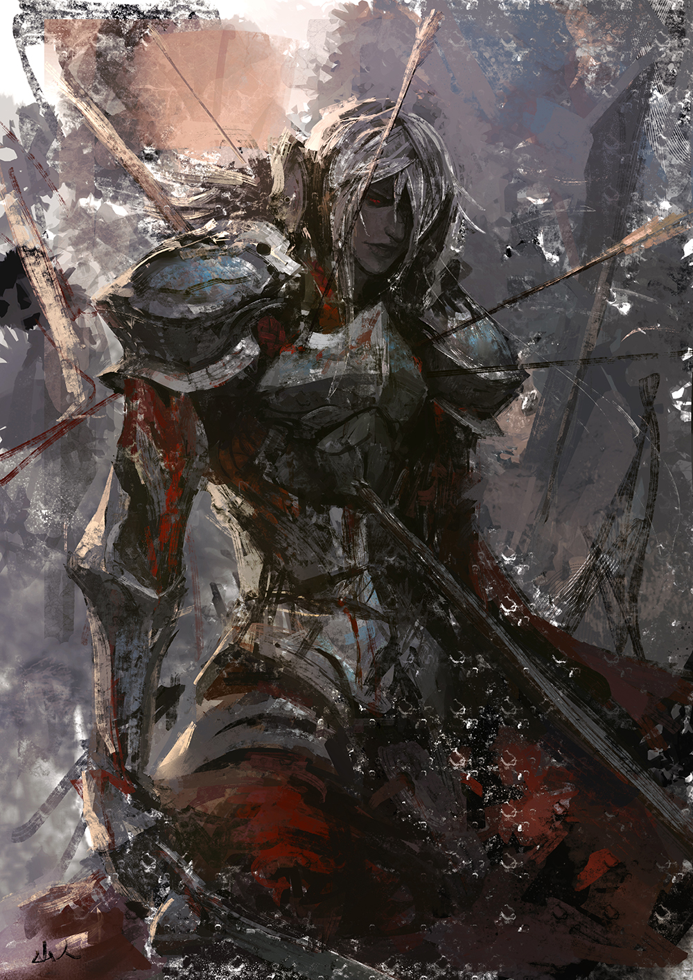Safebooru - 1boy armor arrow (projectile) bleeding blood blood on arm ...