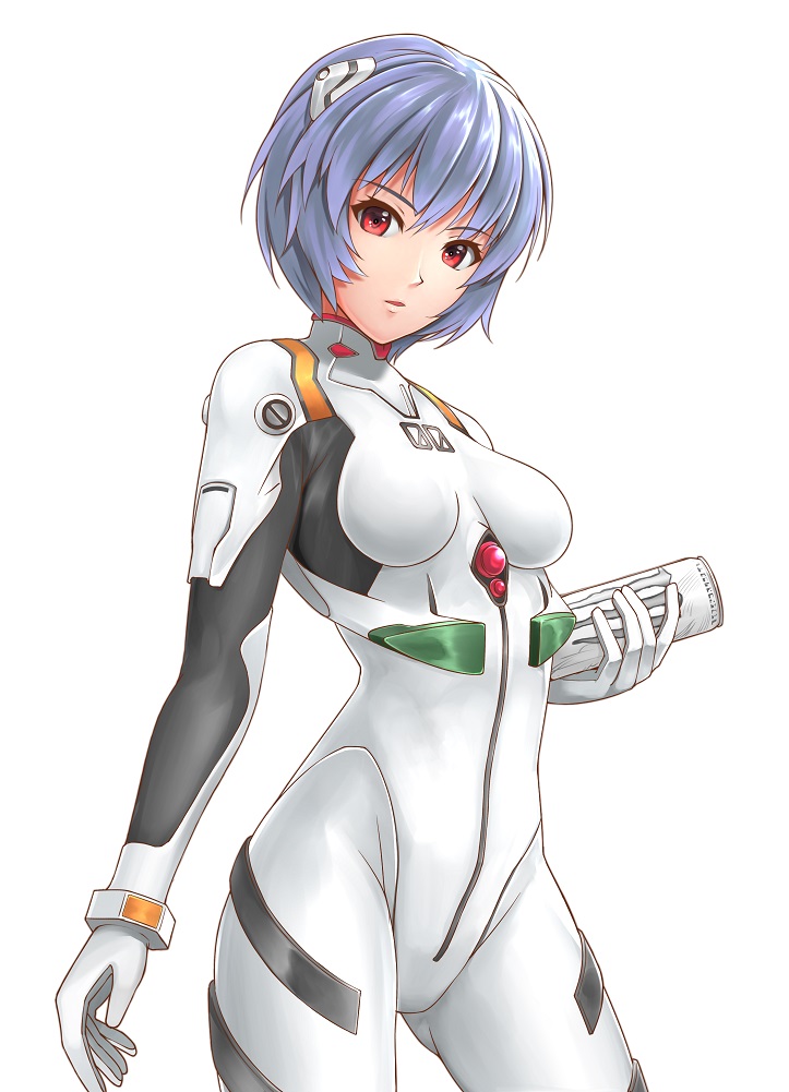 Safebooru - 1girl ayanami rei bangs blue hair bodysuit breasts breasts apart cowboy shot hair ...