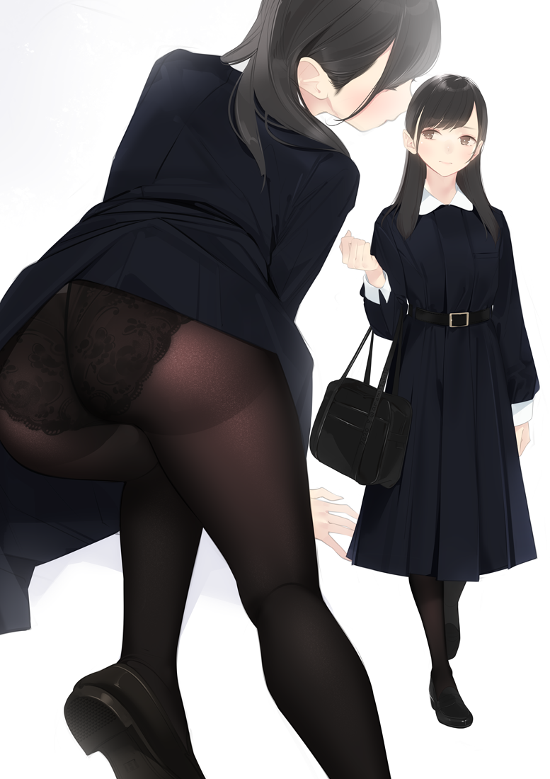 Safebooru - 1girl all fours ama mitsuki ass back bag bangs belt black hair black legwear black ...