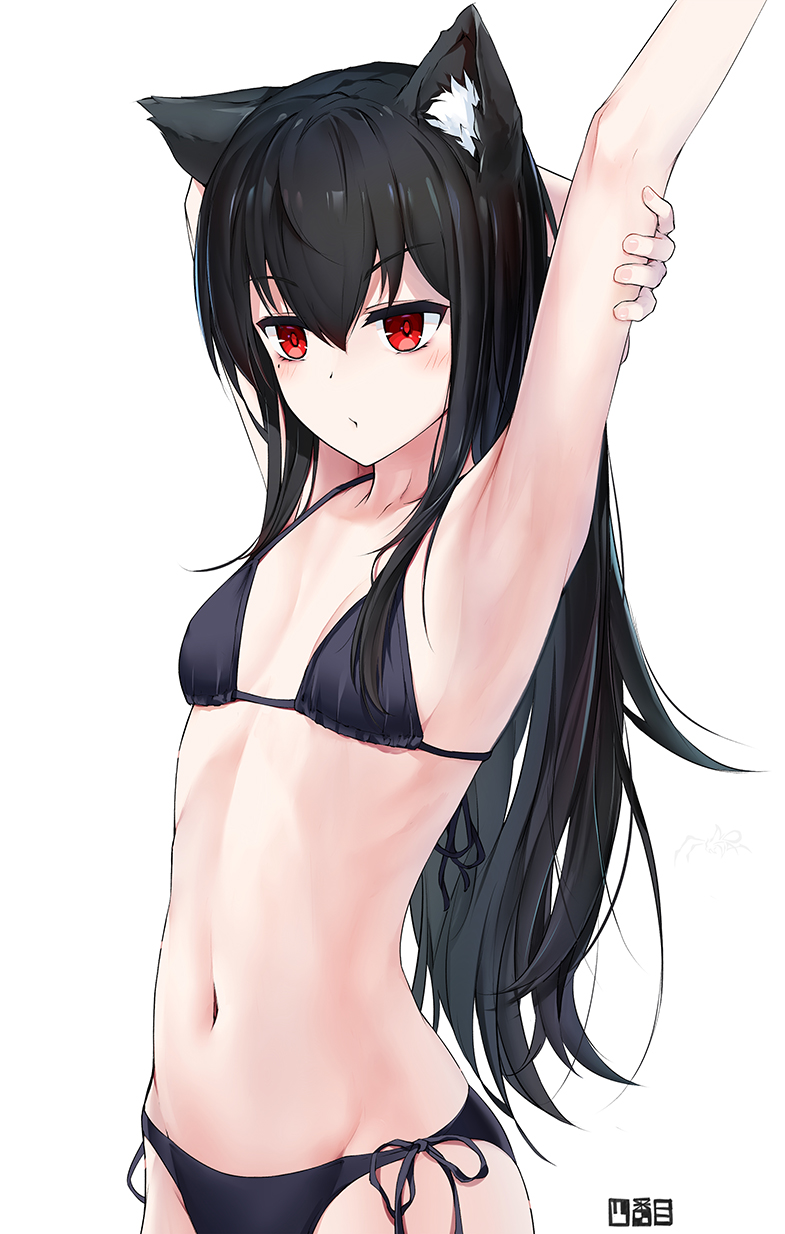 Safebooru - 1girl animal ear fluff animal ears armpits arms up bangs bare arms bare shoulders ...