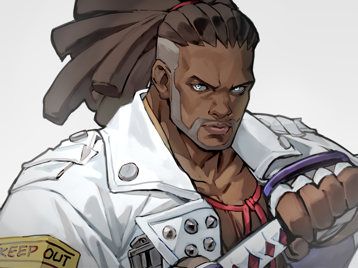 Safebooru - 1boy blue eyes brown hair caution tape dark skin dark ...