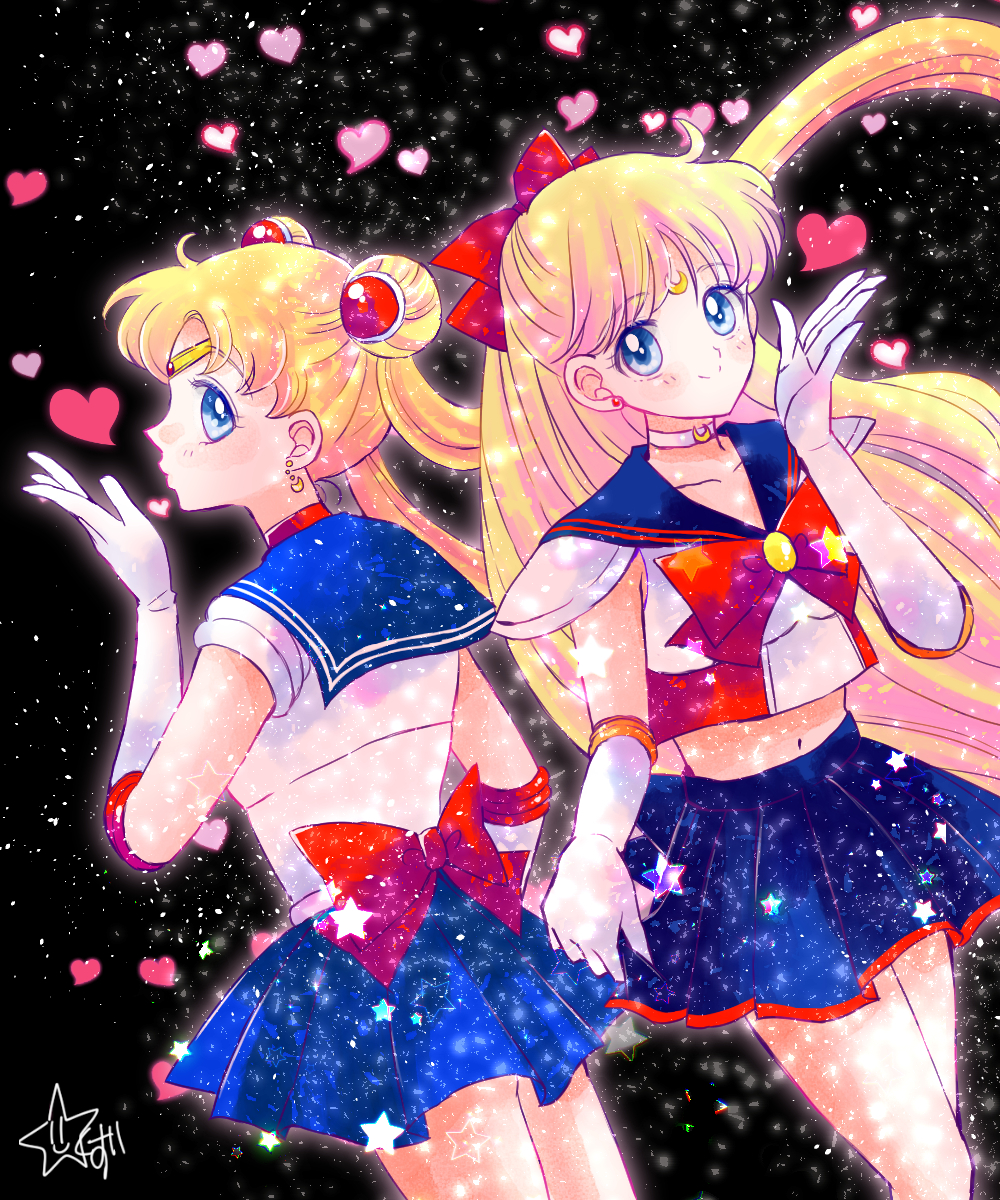 Safebooru - 2girls aino minako back bow bangs bishoujo senshi sailor moon black background ...