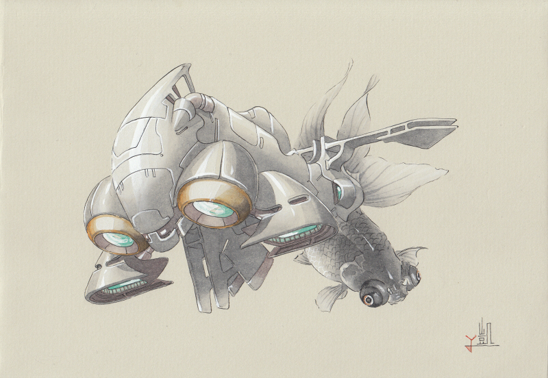 Safebooru - calligraphy brush (medium) fish fish request gaimoon mecha ...