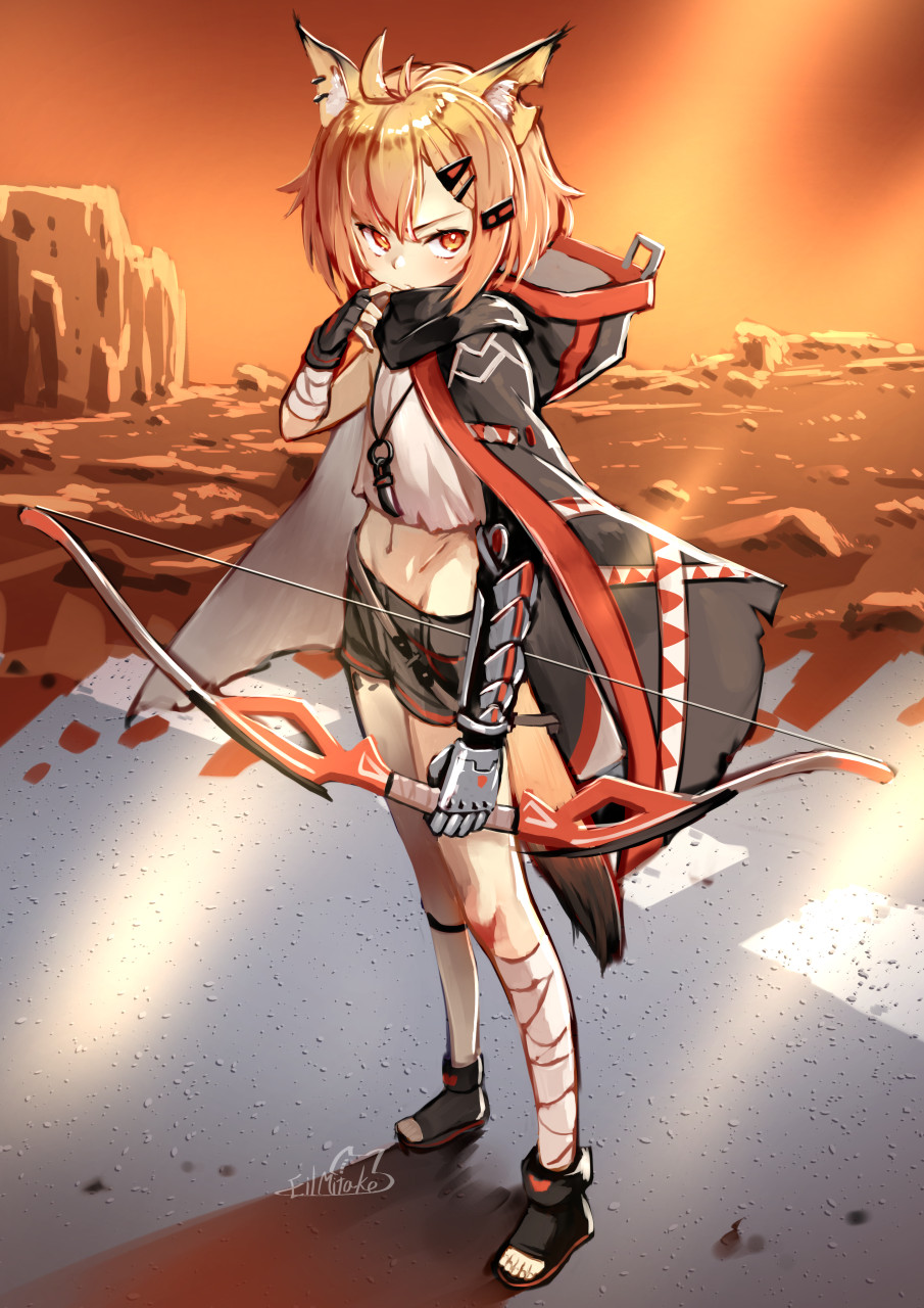 Safebooru - 1girl angry animal ear fluff animal ears arknights artist name bandaged arm bandaged ...