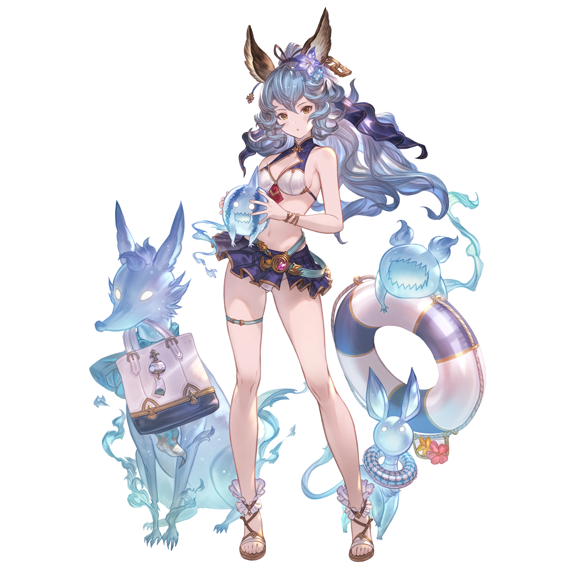 Safebooru - 1girl alpha transparency animal ears bangs bikini skirt blue flower blue hair blue ...