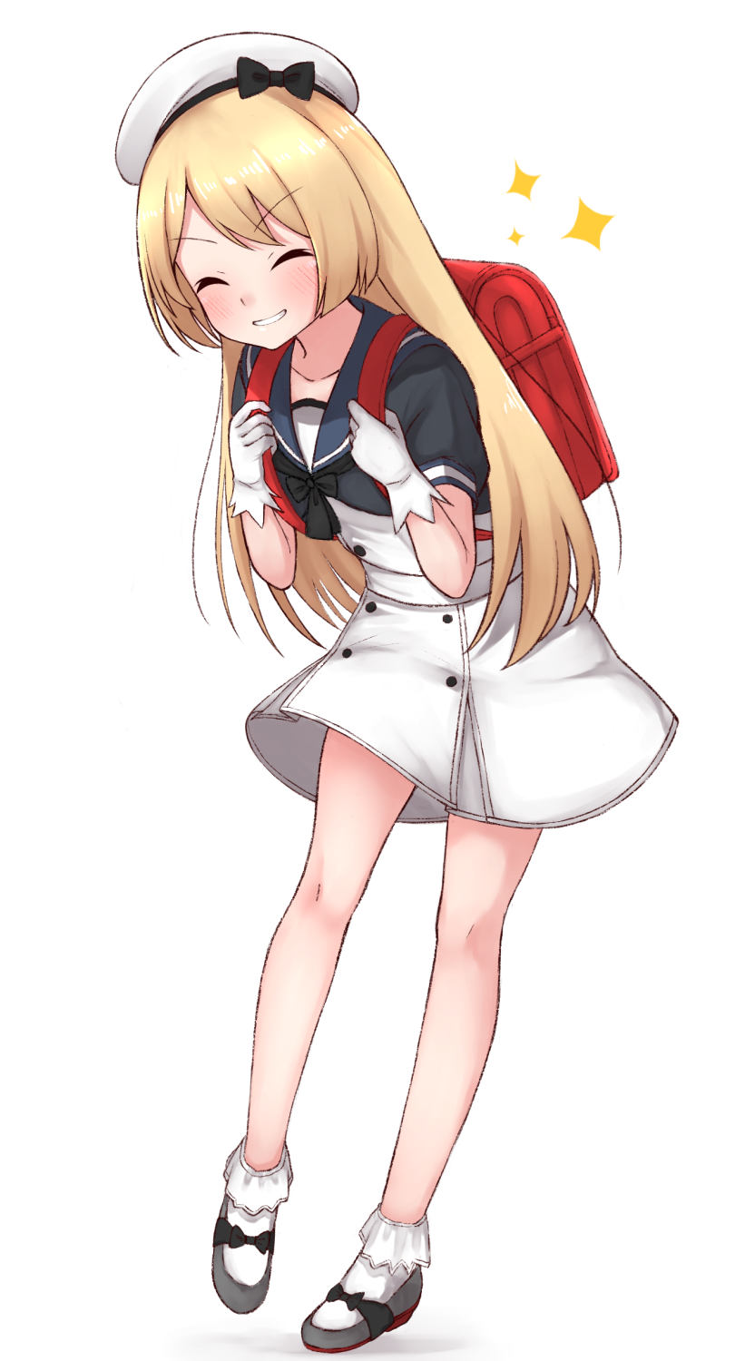 Safebooru - 1girl bag blonde hair blue sailor collar blush closed eyes closed mouth dress ...