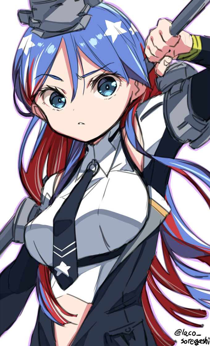 Safebooru - 1girl arm warmers black jacket black neckwear blue eyes ...