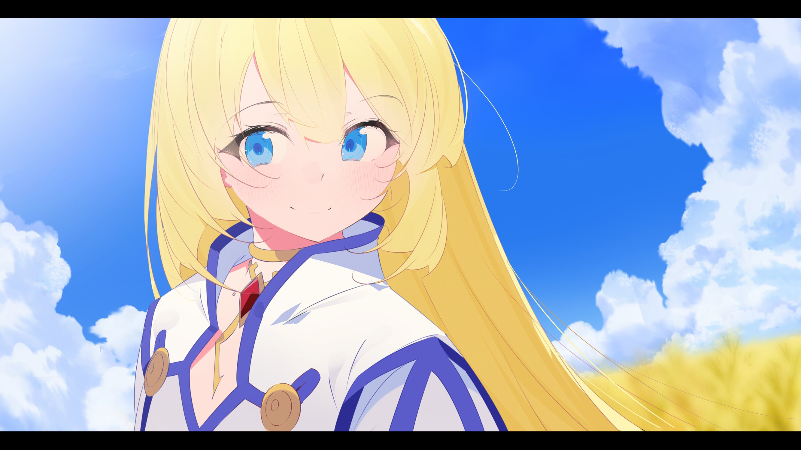 Safebooru - 1girl benio (dontsugel) blonde hair blue eyes blue sky ...
