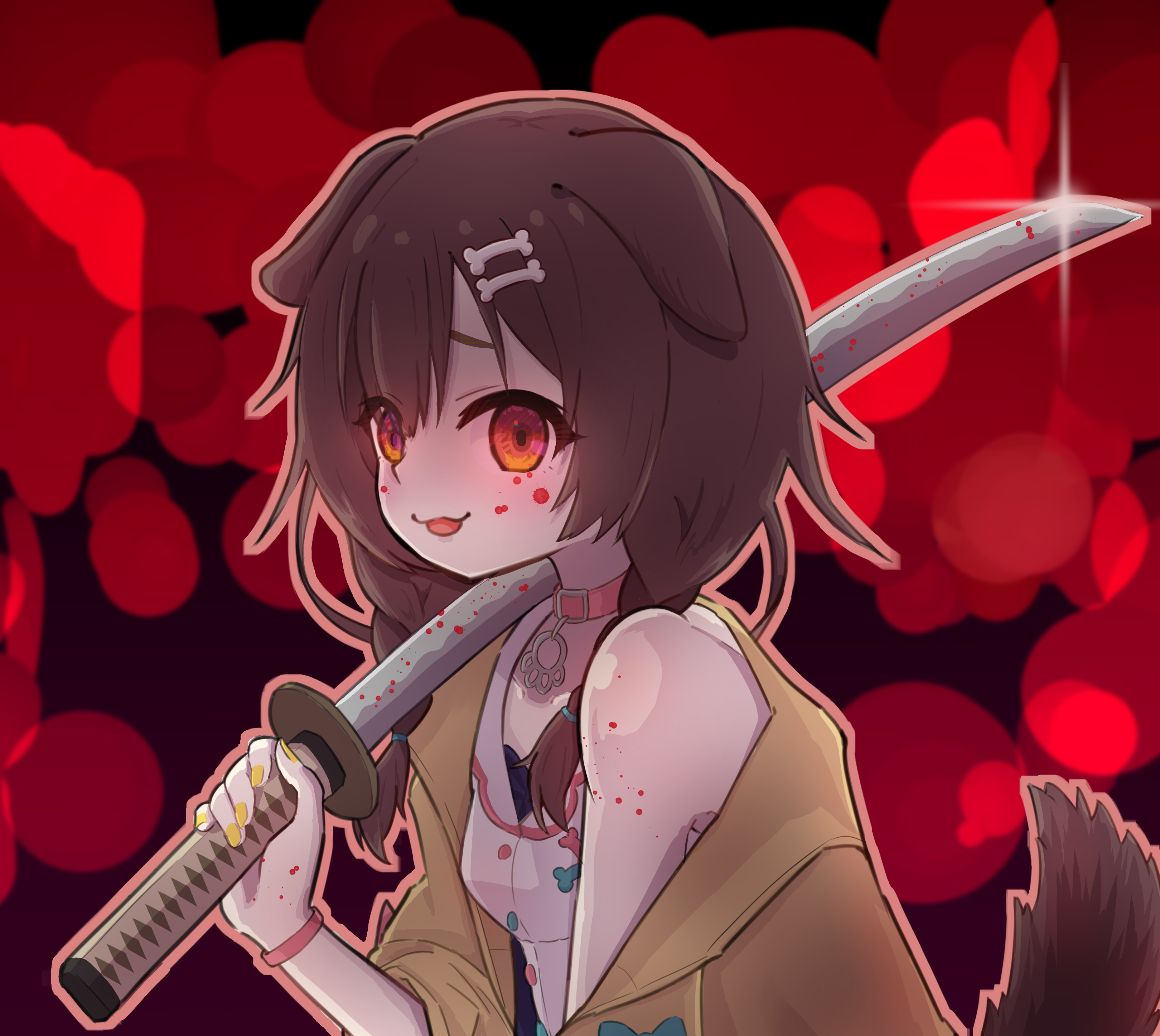 Safebooru - 1girl :3 absurdres animal ears bangs bankamba blood blood on face blood splatter ...