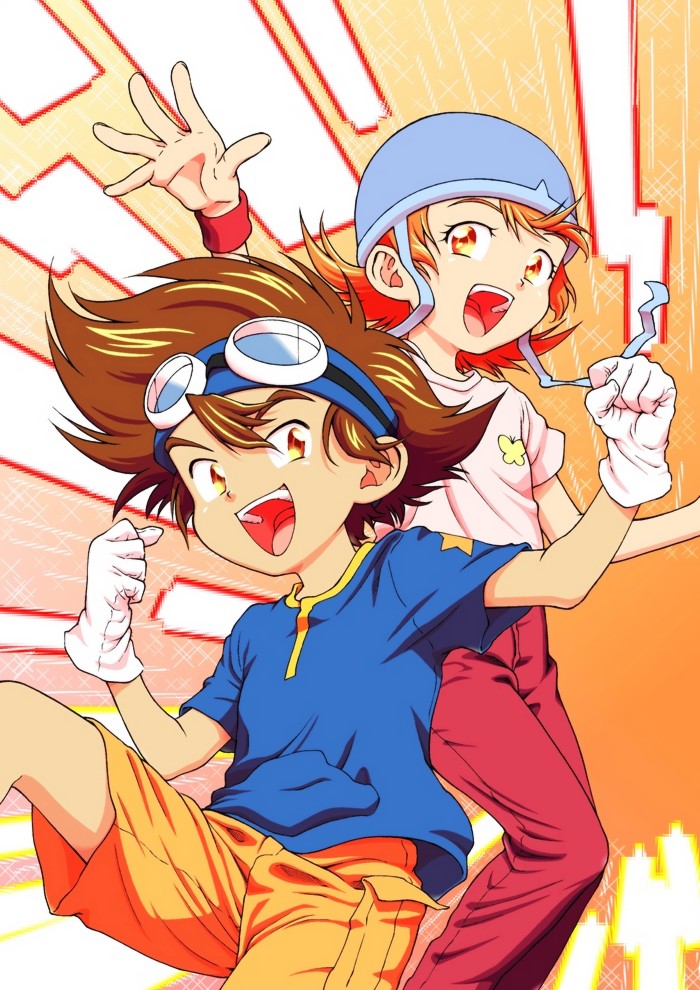 Safebooru - 1boy 1daijida 1girl :d blue shirt brown eyes brown hair ...