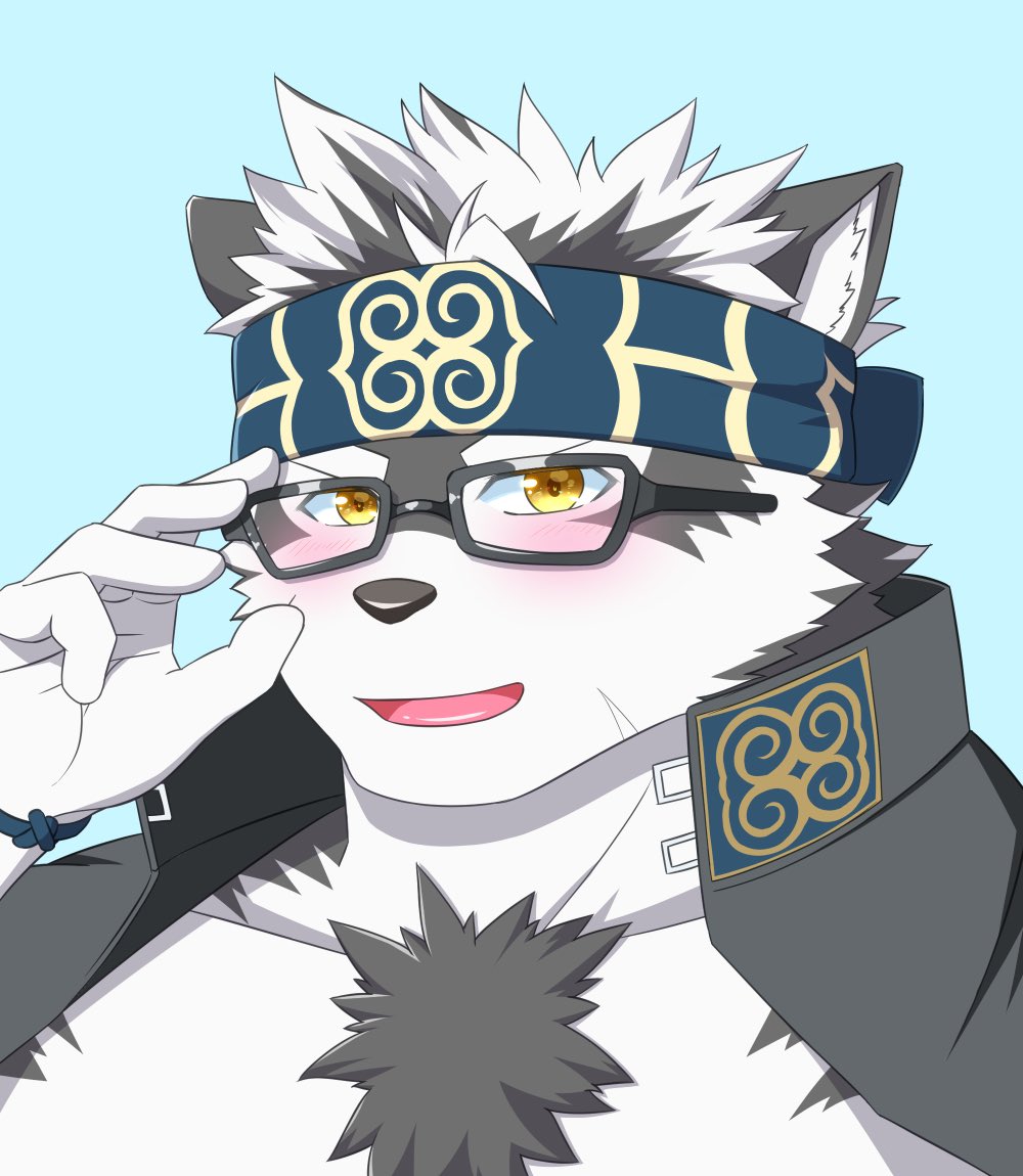 Safebooru - 1boy animal ears blush chest furry glasses grey hair ...