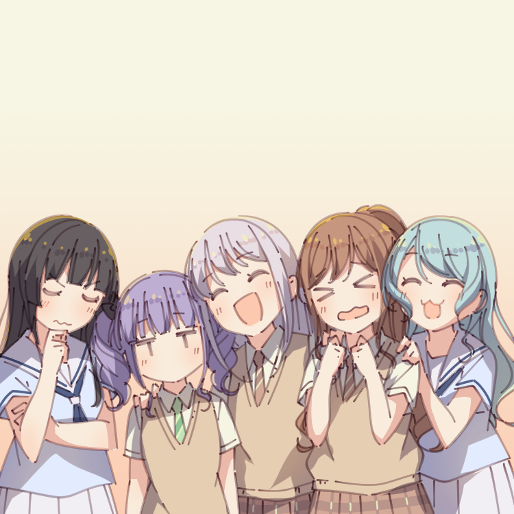 Safebooru - 5girls aqua hair ayasaka bang dream! black hair brown hair grey hair hanasakigawa ...