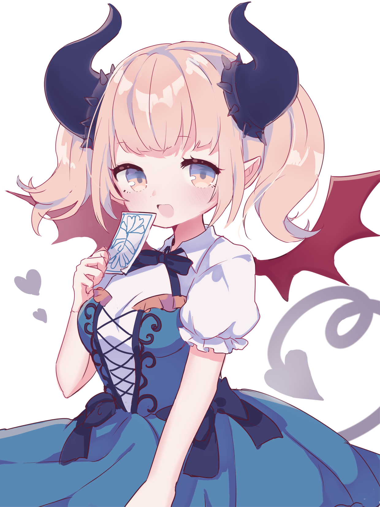 Safebooru - 1girl :d black bow blue bow blue dress blush bow breasts brown eyes card character ...