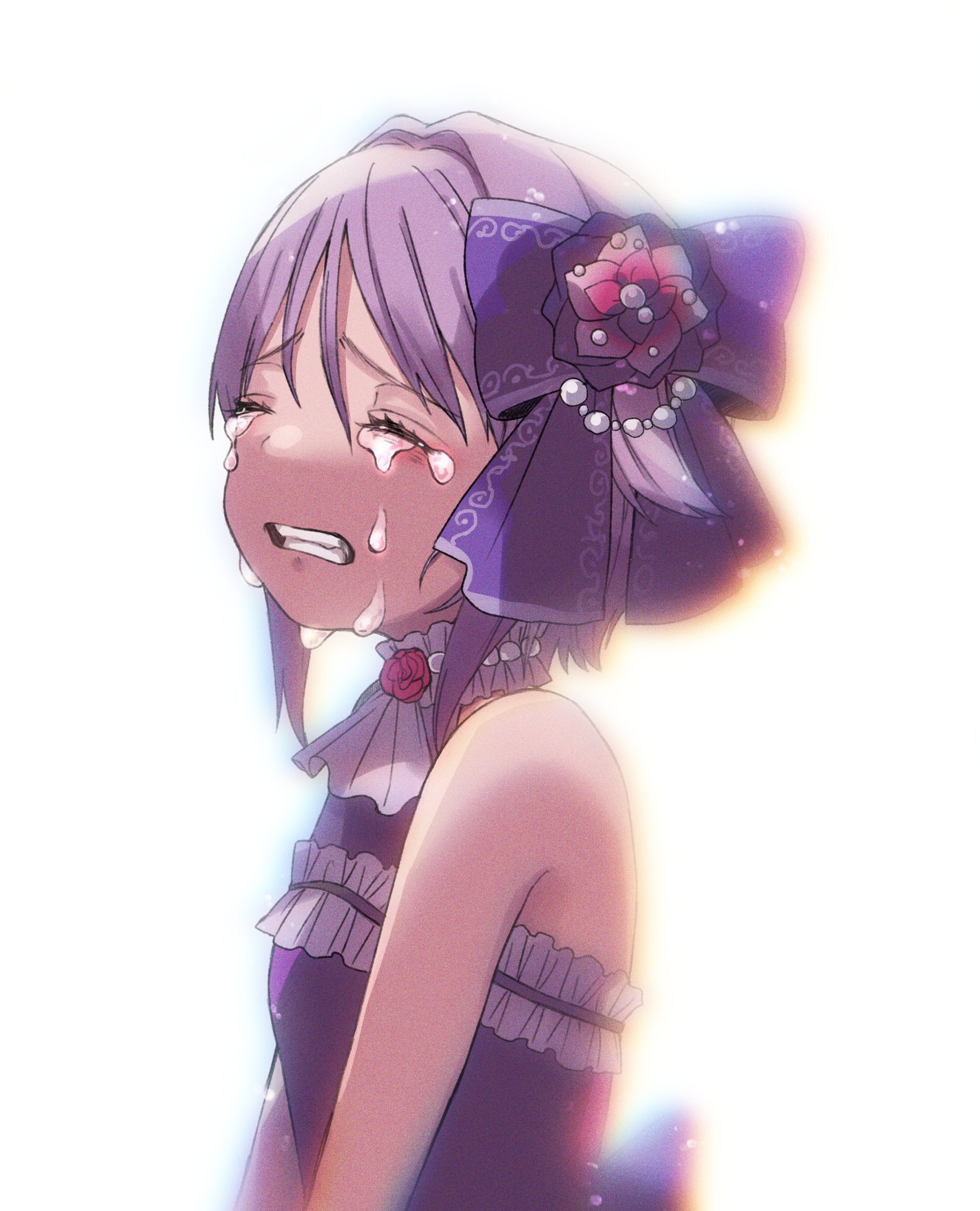 Safebooru - 1girl absurdres bangs bare shoulders blurry bow clenched ...