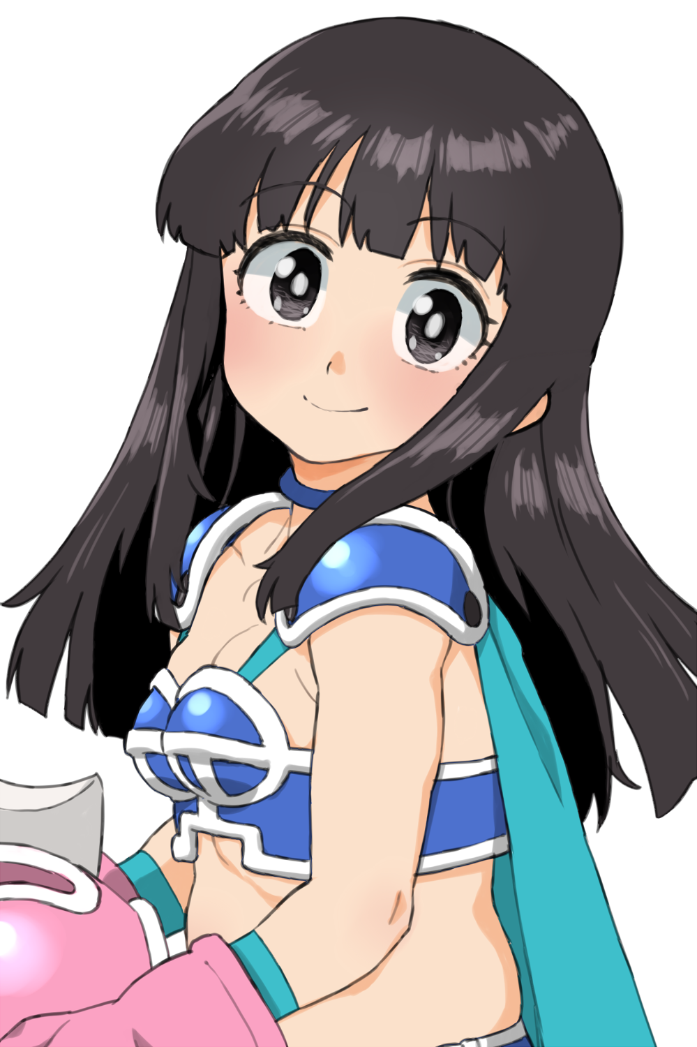 Safebooru - 1girl armor bikini bikini armor black eyes black hair blue bikini breasts cape chi ...