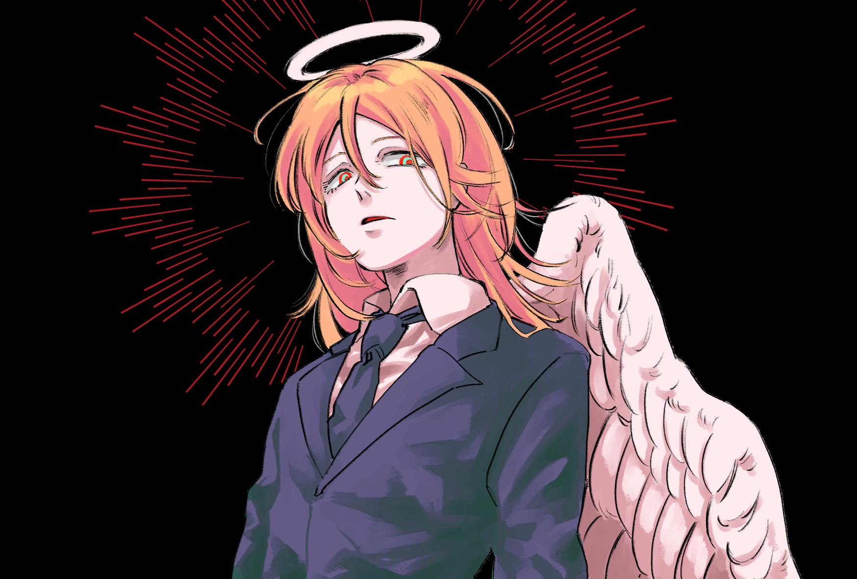 Safebooru - 1boy angel angel devil (chainsaw man) angel wings black background black jacket ...