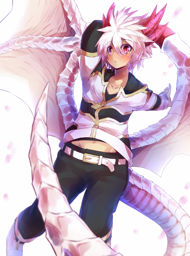 Safebooru - 1boy arms behind head belt black pants black shirt boots buckle demon boy demon ...