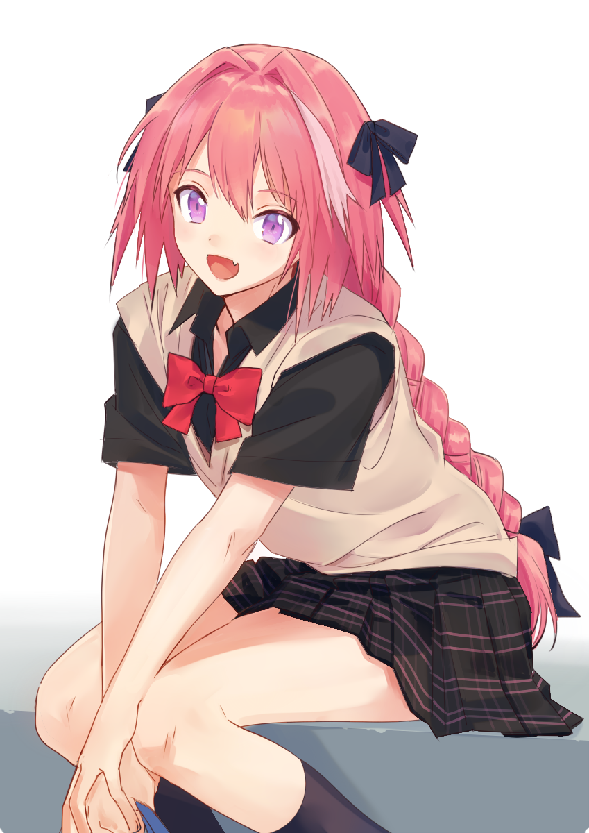 Safebooru - 1boy alternate costume astolfo (fate) black bow black legwear black shirt bow braid ...