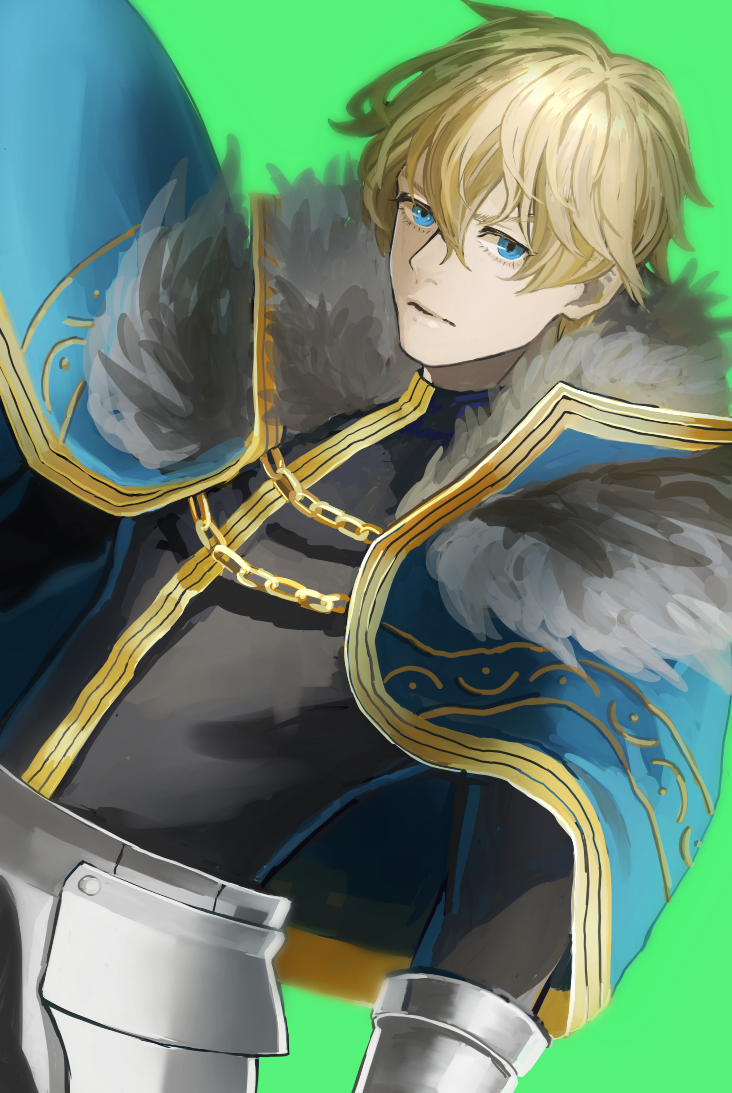 Safebooru - 1boy armor blonde hair blue cape blue eyes cape chi4co0820 collared cape excalibur ...
