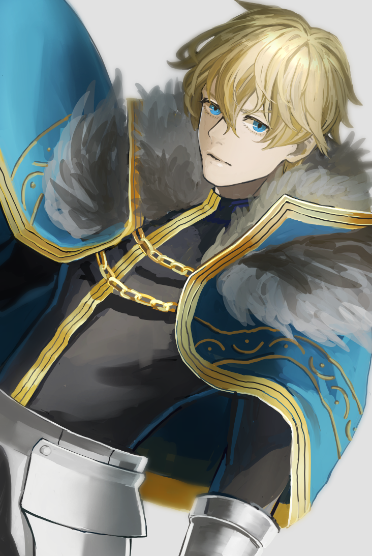 Safebooru - 1boy armor blonde hair blue cape blue eyes cape chi4co0820 collared cape excalibur ...