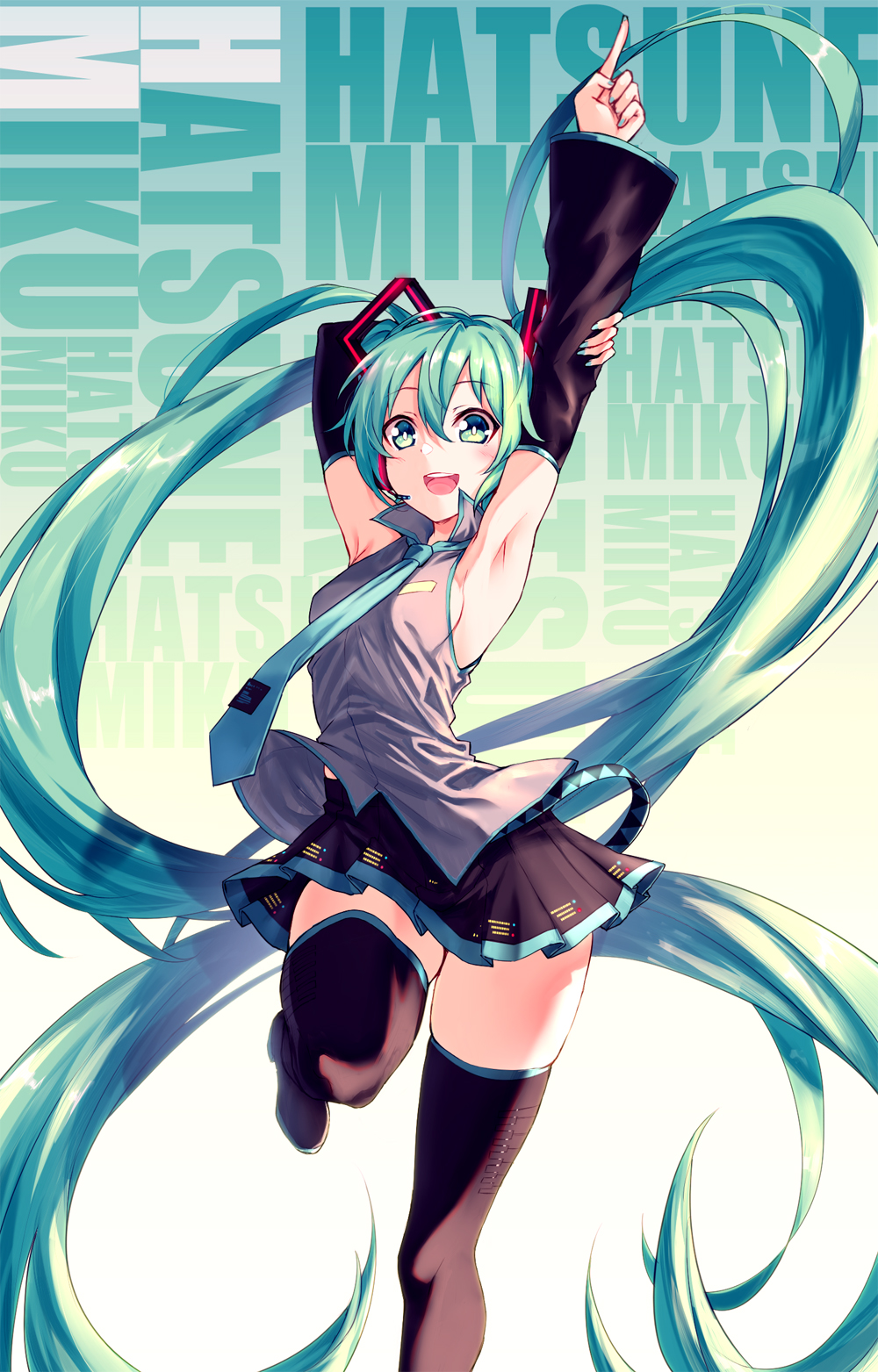 Safebooru - 1girl :d aqua background aqua eyes aqua hair aqua nails aqua neckwear armpits arms ...
