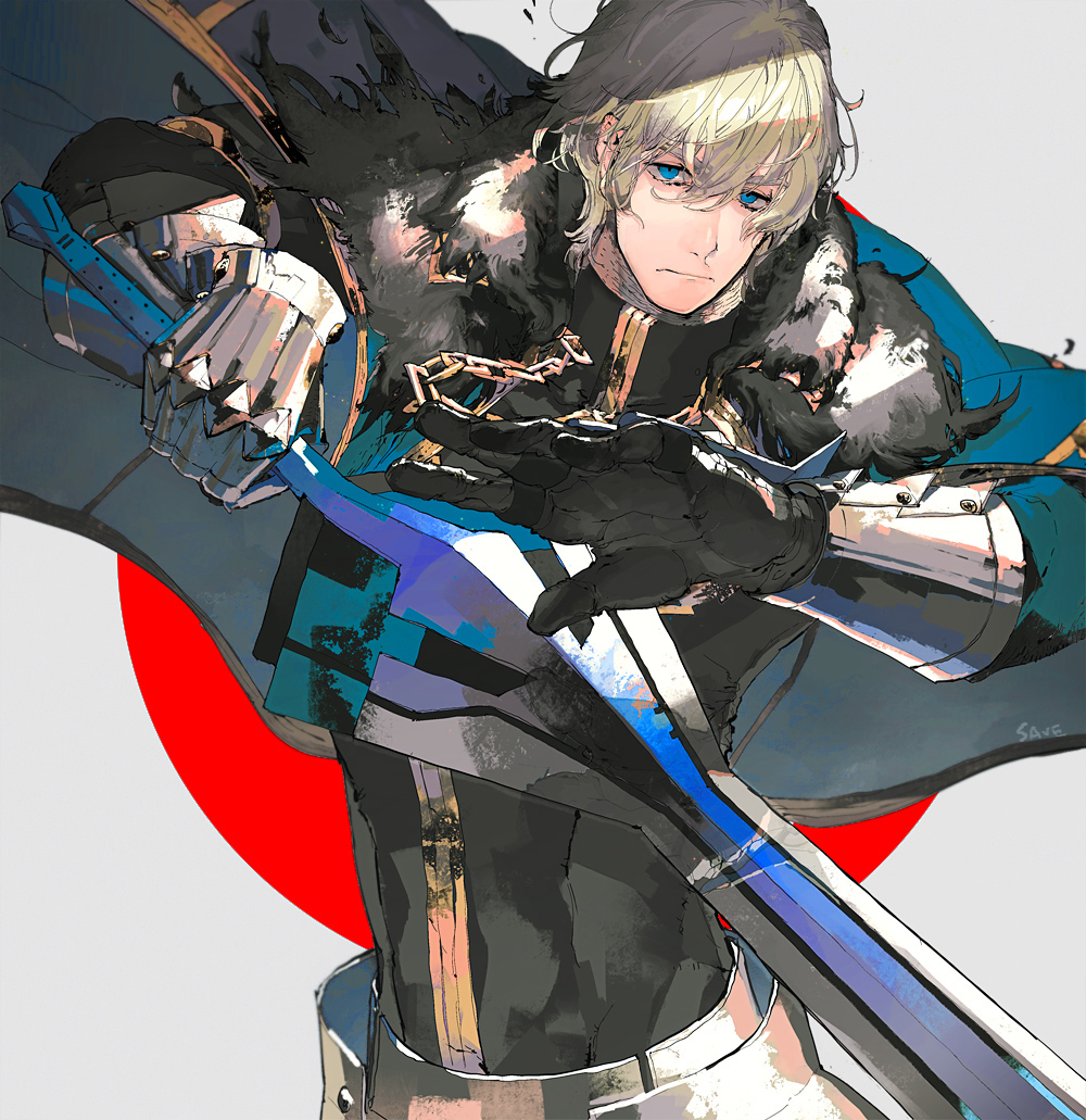 Safebooru - 1boy armor artist name black gloves blonde hair blue cape blue eyes cape collared ...
