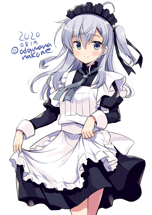 Safebooru - 1girl alternate costume apron black dress blush closed mouth cowboy shot dated dress ...