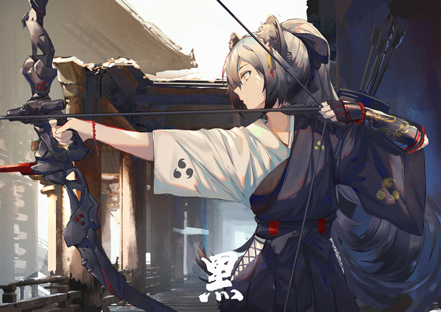 Safebooru - 1girl animal ears archery arknights arrow (projectile) bangs bow (weapon) breasts ...