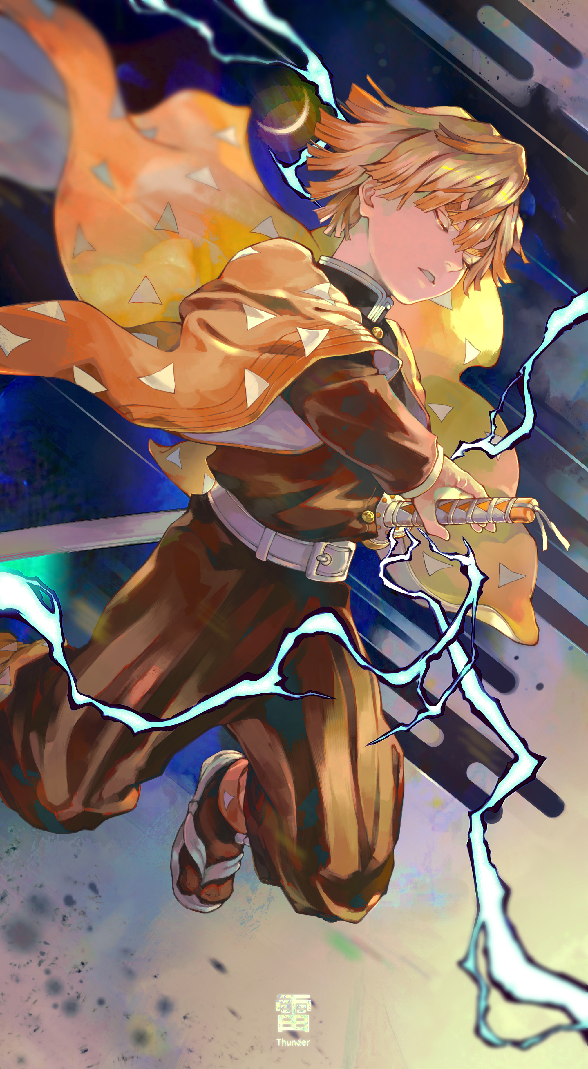 Safebooru - 1boy absurdres agatsuma zenitsu belt black jacket blonde ...