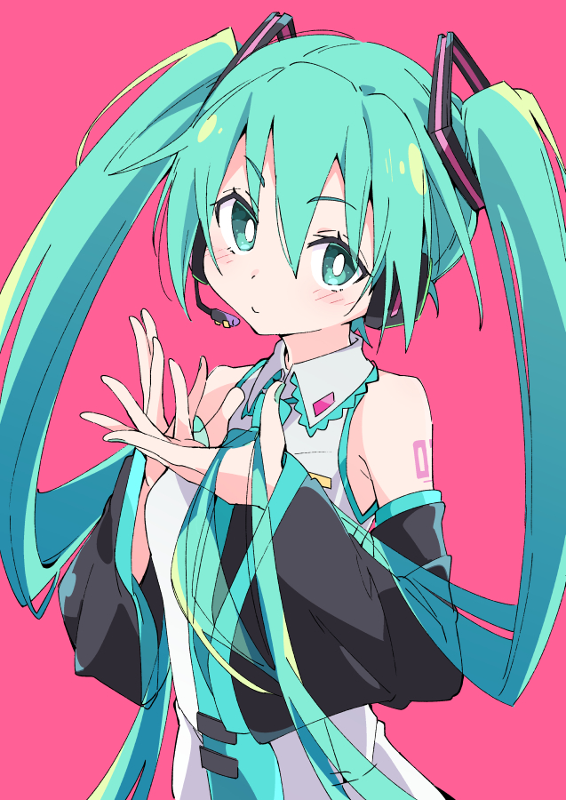 Safebooru - 1girl aqua eyes aqua hair aqua neckwear blush detached sleeves eyebrows visible ...