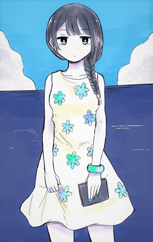 Safebooru - 1girl alter ego (game) aqua eyes bare shoulders black hair book bracelet braid ...