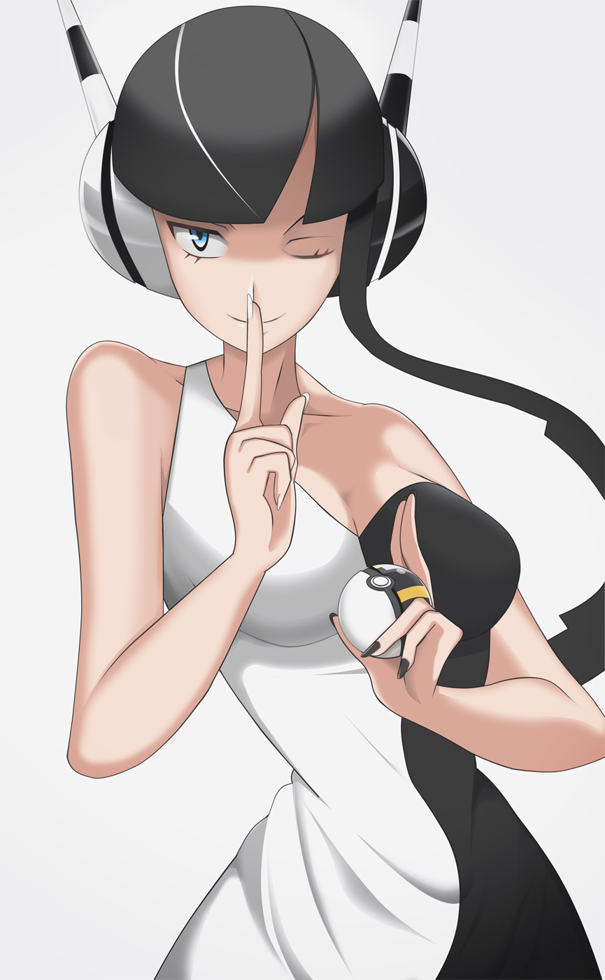 Safebooru - 1girl black hair blue eyes dress elesa (pokemon) gym leader headphones highres poke ...