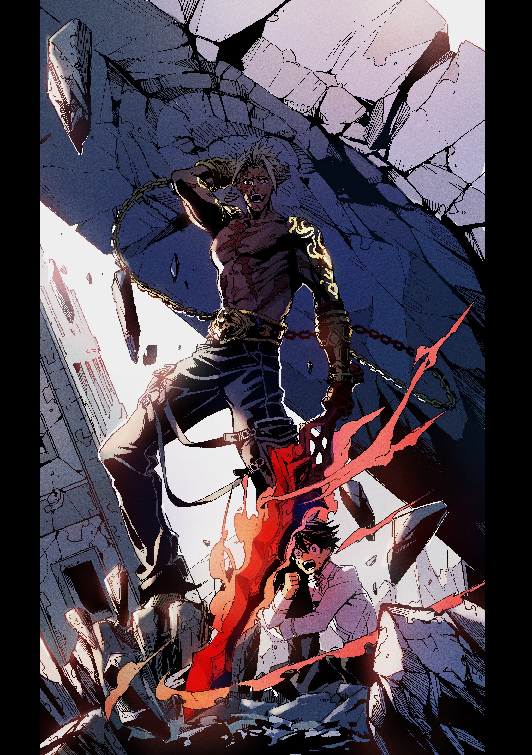 Safebooru - 2boys :d absurdres arm tattoo bangs belt beowulf (fate ...