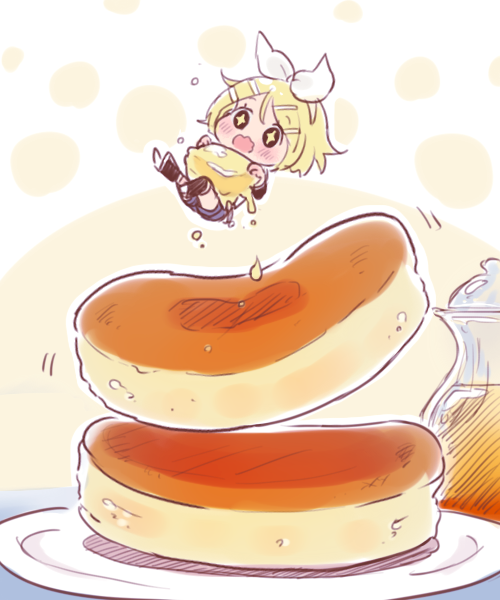 Safebooru - 1girl blonde hair butter chibi falling food hair ornament ...