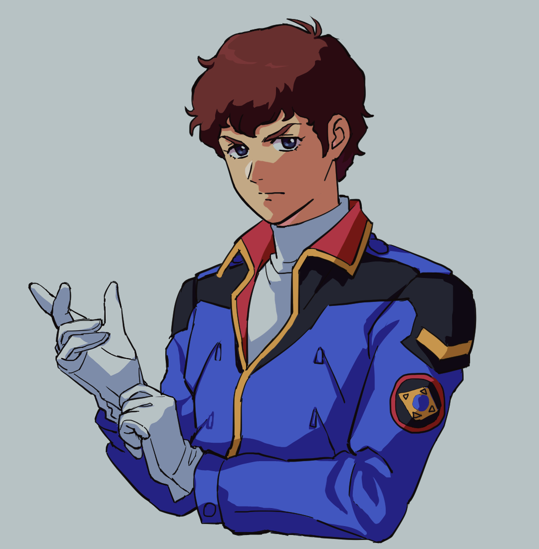 Safebooru - 1boy adjusting clothes adjusting gloves amuro ray blue eyes blue jacket brown hair ...