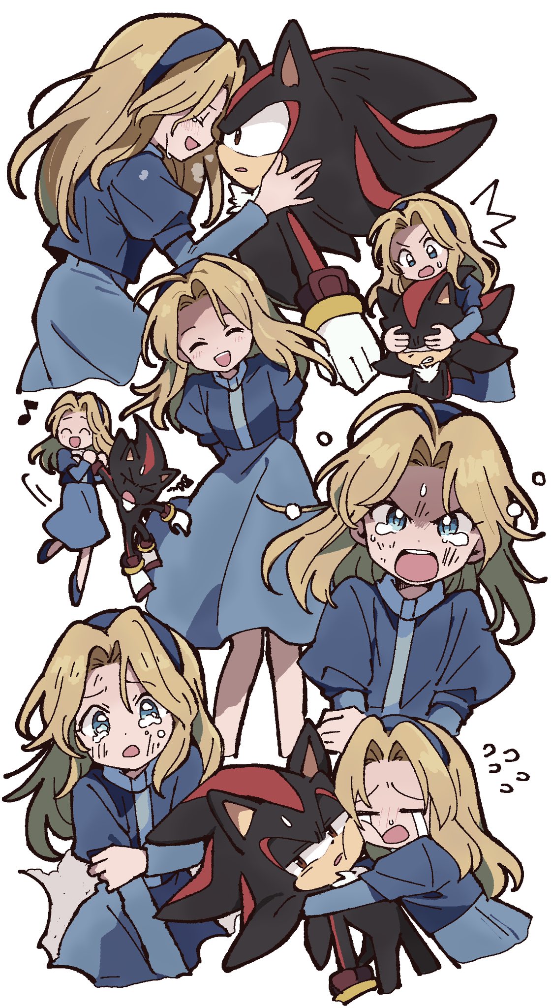 Safebooru - 1boy 1girl arms behind back black fur blonde hair blue dress blue eyes blue hairband ...