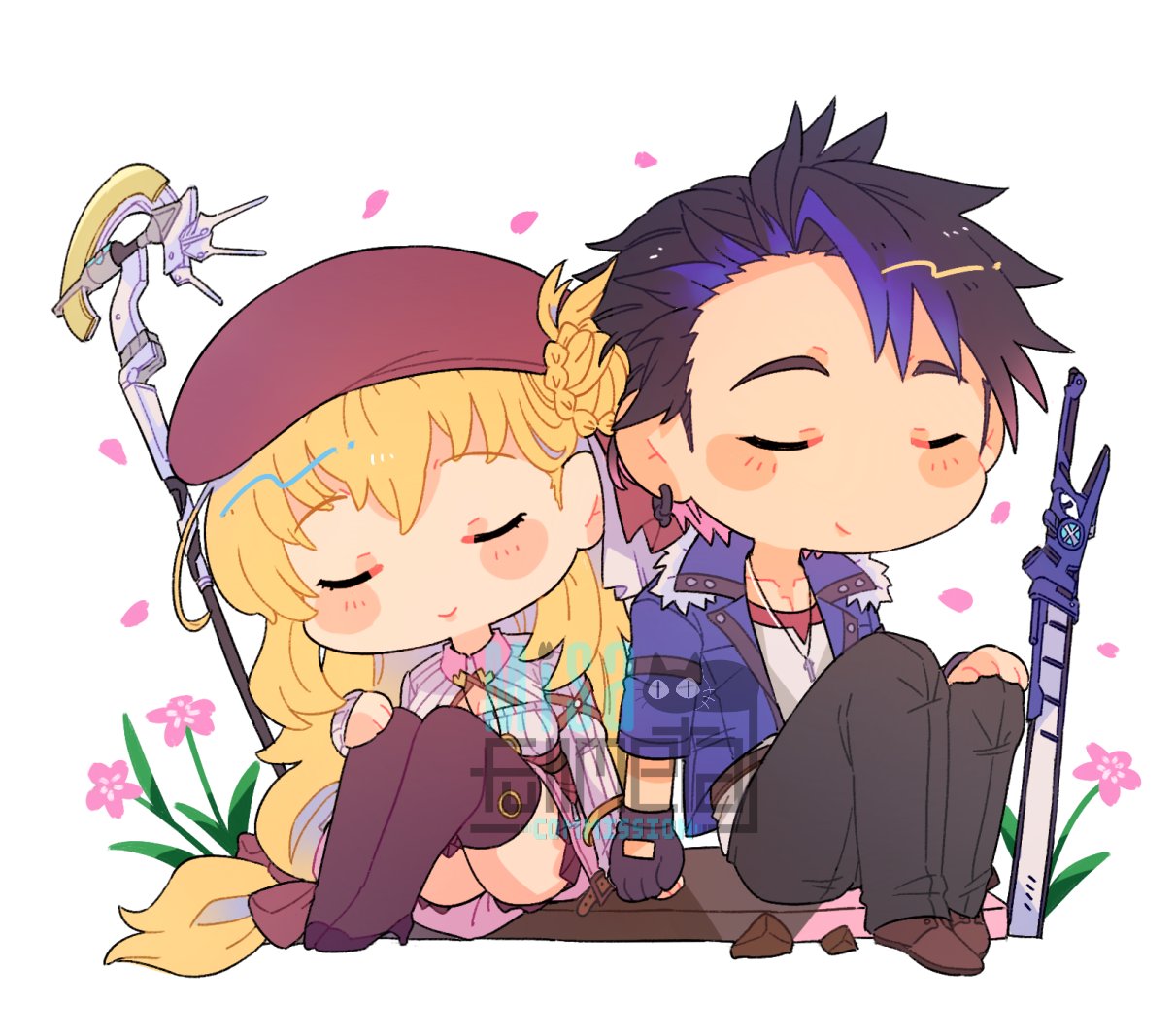 Safebooru - 1boy 1girl agnes claudel beret black pants blonde hair blue ...