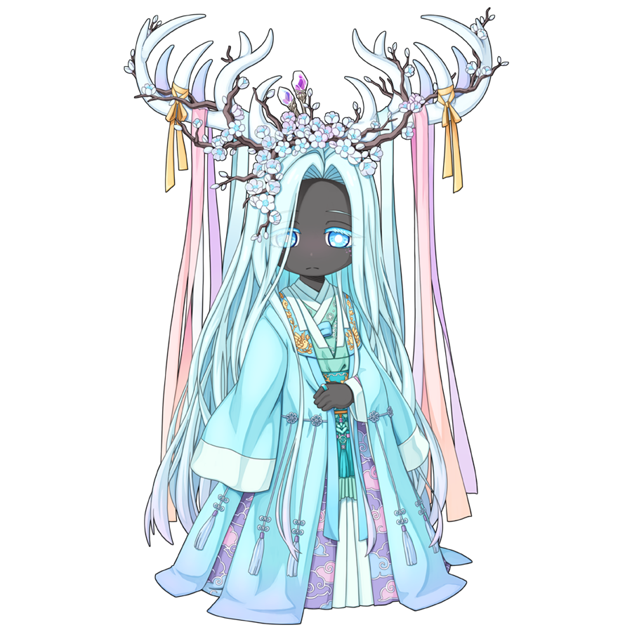 Safebooru - 1girl antlers black skin blue coat blue eyes blue hanbok ...