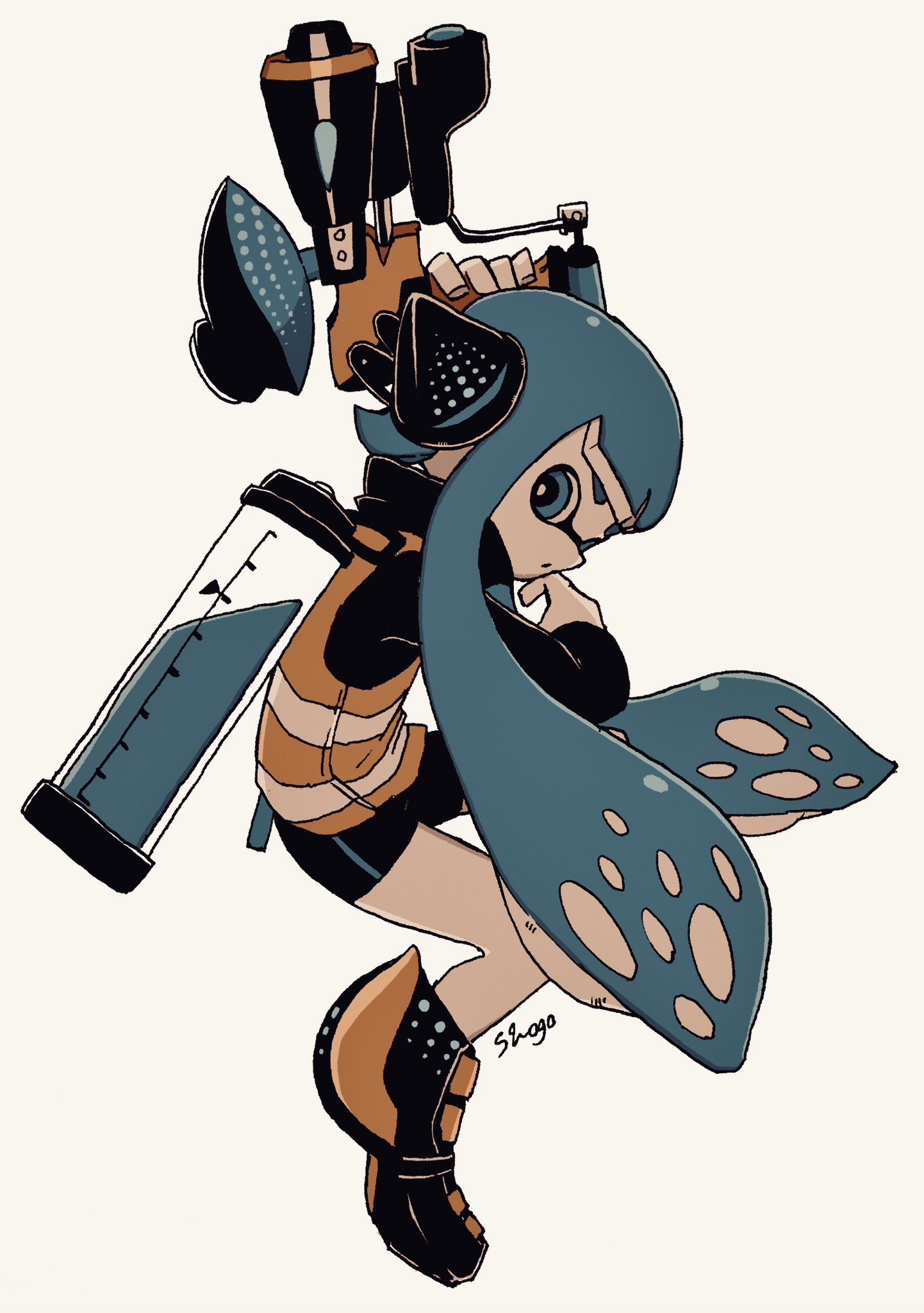Safebooru - 1girl agent 3 (splatoon) arm up artist name behind-the-head headphones bike shorts ...